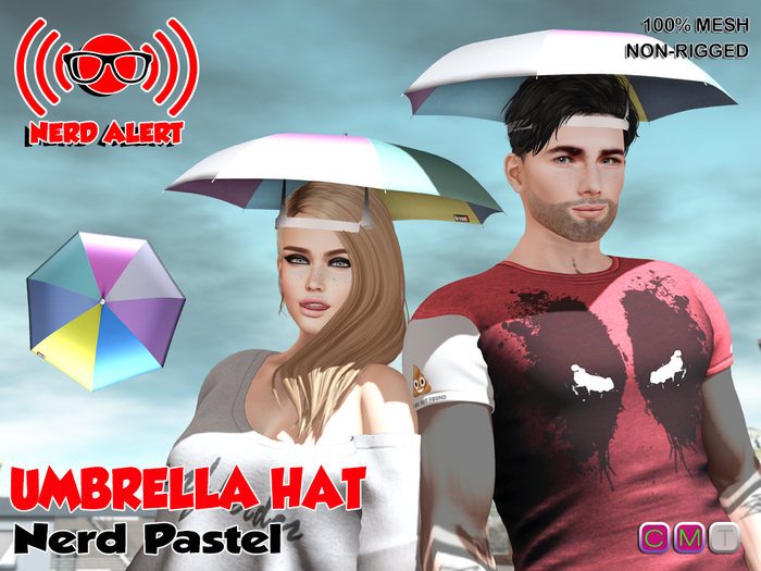 Second Life Marketplace - :NerdALERT: (Wear to Unpack) Umbrella Hat - NERD pastel